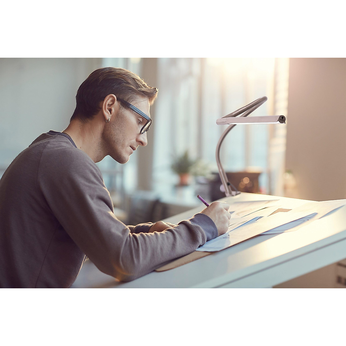 Daylight Techne LED Artist & Drafting Lamp, 12X20X7, Brushed Steel