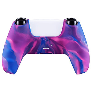 PlayVital Tri-Color Pink & Purple & Blue Camouflage Anti-Slip Silicone Cover Skin for ps5 Controller, Soft Rubber Case for PS5 Wireless Controller with Black Thumb Grip Caps