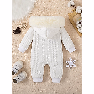 MIEKISA Baby Boys and Girls Winter Long Sleeve White Hooded Romper Infant Outfit (White, 3-6M)
