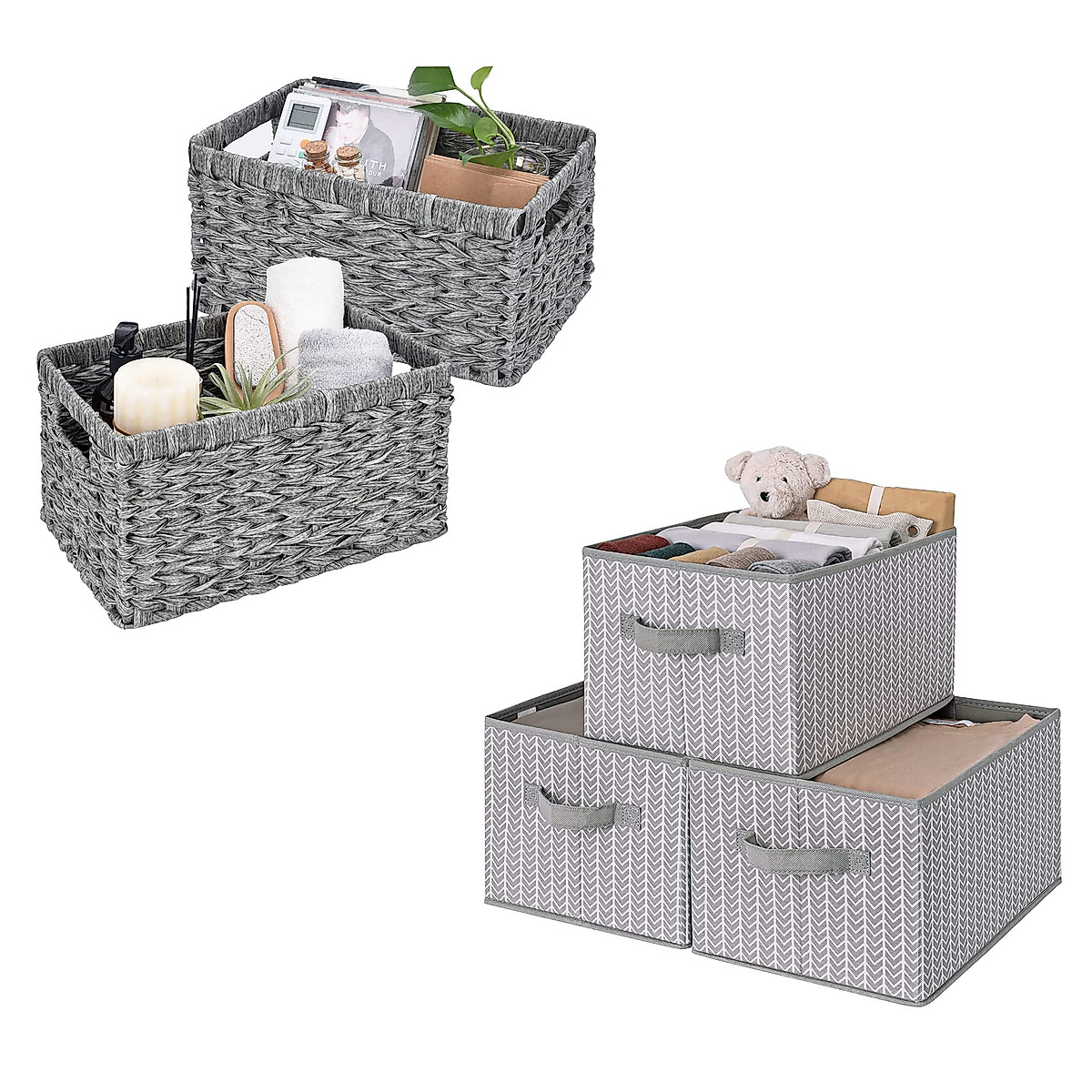 GRANNY SAYS Bundle of 3-Pack Cloth Storage Boxes & 2-Pack Wicker Shelf Baskets