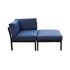 LOKATSE HOME 2 Piece Outdoor Patio Furniture Loveseat Couch with Corner Sofa and Metal Steel Frame Ottoman, Blue