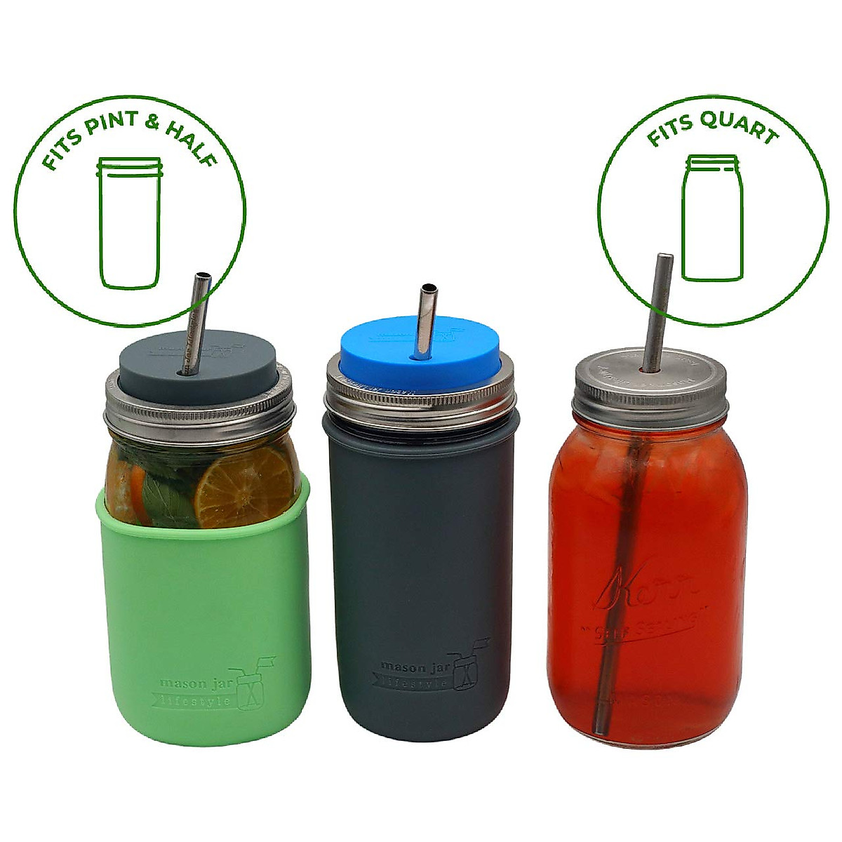 Long Safer Rounded End Stainless Steel Metal Straws for Large Cups, Tall Glasses, or Quart Mason Jars (4 Pack + Cleaning Brush + Bag)