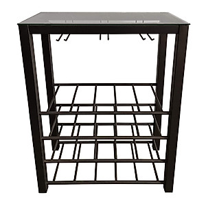 Kings Brand Furniture – Freestanding Floor Wine Rack Storage Table - Hold 20 Bottles with Glasses Holder