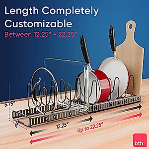 10+ Pot lid organizer for Cabinet - BTH Pot Lid Organizer Holder with 10 Adjustable Compartments - Anti-Scratch Padding - Ideal for Cookware, Bakeware, and Frying Pan Racks (Dark Grey)