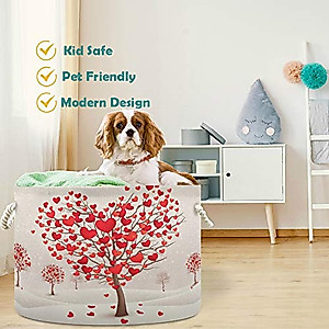 visesunny Valentines Heart Shaped Tree Collapsible Large Capacity Basket Storage Bin with Durable Cotton Handles, Home Organizer Solution for Office, Bedroom, Closet, Toys, Laundry