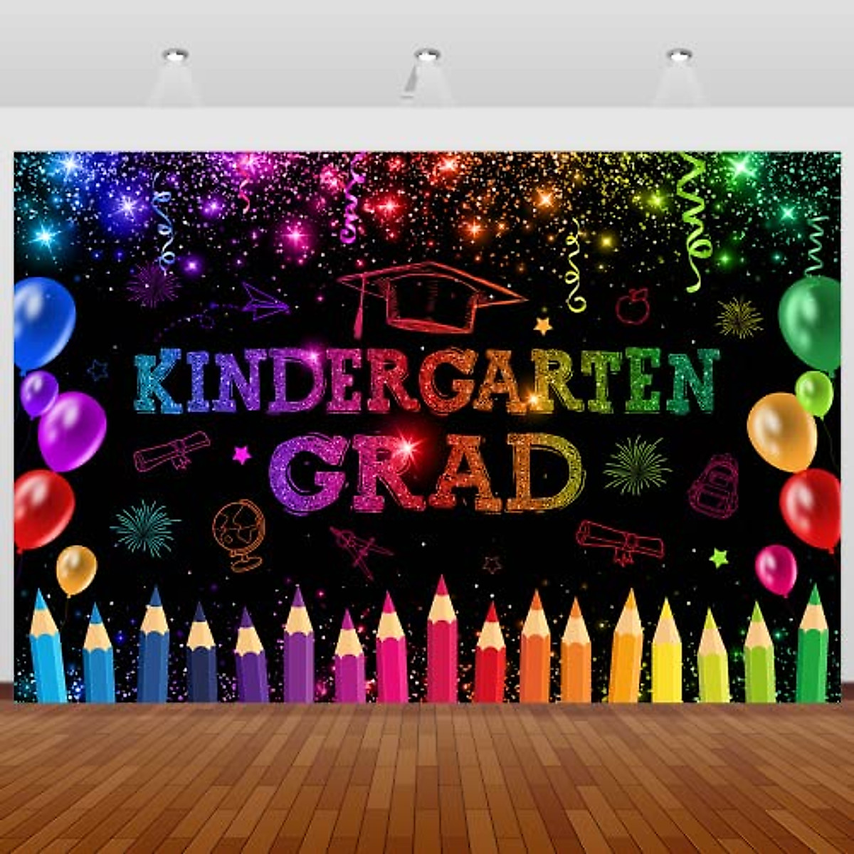 Kindergarten Graduation Decoration-Kindergarten Graduation Backdrop Class of 2023 Last Day of School Background Banner Preschool Elementary Celebration Graduation Party Supplies (Black)