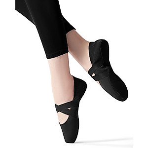 SANGEESON Ballet Shoes for Women(Leather Full Sole, Arch Support, Breathable), Jazz Shoes, Ballerina Shoes, Dance Shoes Women for Beginner, X, Size 8-8.5, Black