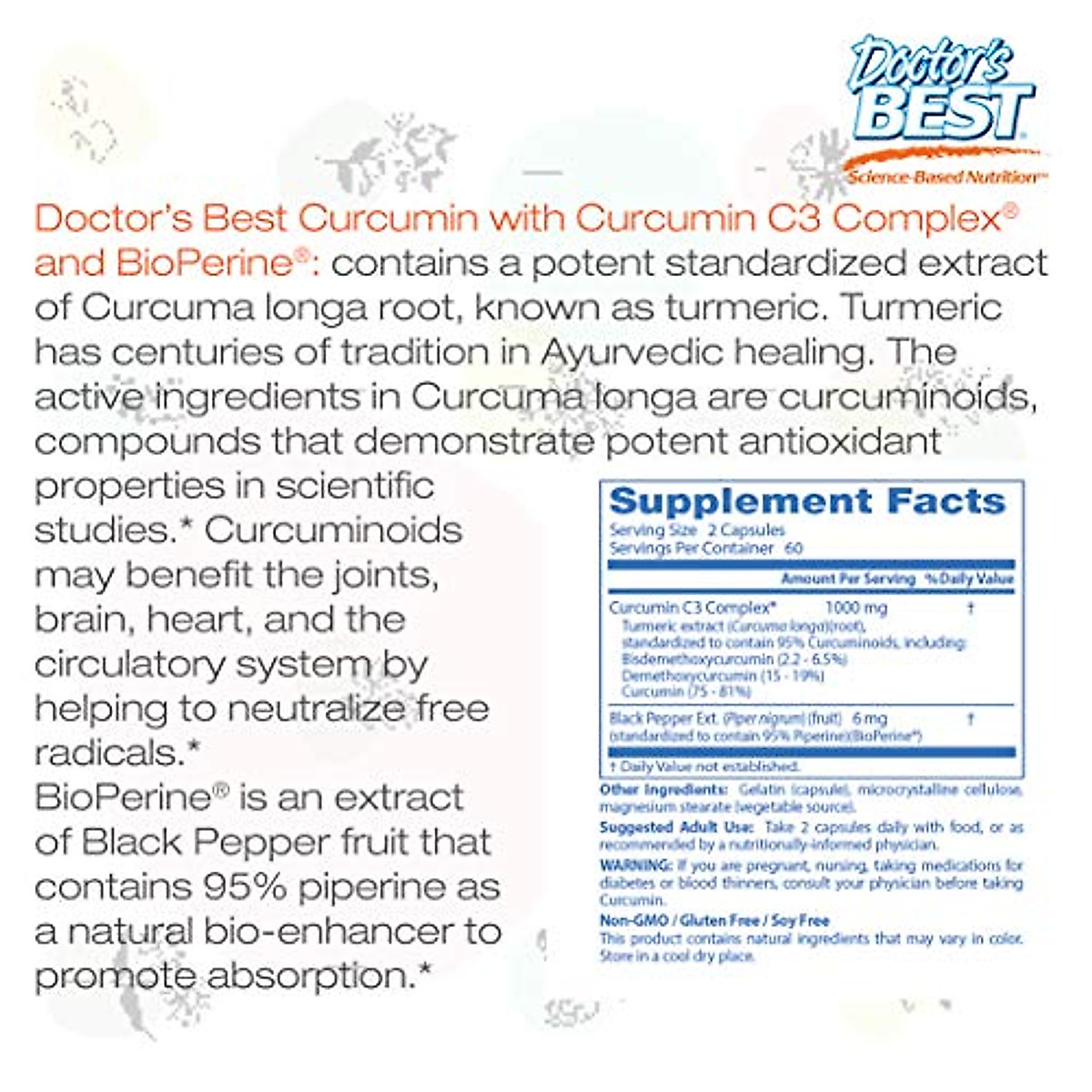 Doctor's Best DRB-00107 High Absorption Curcumin From Turmeric Root with C3 Complex & BioPerine 500mg (120 Capsules)