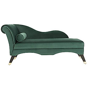 Safavieh Home Caiden Modern Emerald Green Velvet and Espresso Chaise Lounge Chair