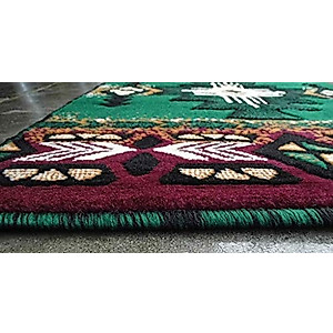 Champion Rugs Southwest Native American Navajo Aztec Indian Green Carpet Area Rug (2 Feet X 7 Feet Runner)
