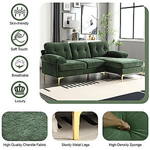 CALABASH 83" L Shaped Sectional Sofa, Chenille 3-Seater Sofa with Reversible Chaise, Modern Soft Cushion Fluffy Armrest Couch for Apartment Small Space Living Room (Green)