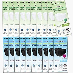 (Pack of 20) (10PCS BLACK,10PCS WHITE Combo set) [Good day] Premium 3D Disposable BLACK AND WHITE KF94 Face Mask, Protective Covering Dust Mask, Individual Packs, Made in Korea.