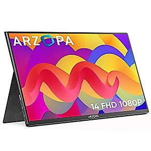 ARZOPA Portable Monitor, 14.0" Ultra Slim Portable Laptop Monitor FHD 1080P External Display with Dual Speakers Second Screen for Laptop PC Phone Xbox PS4/5 Switch-A1 GAMUT Slim