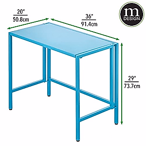 mDesign Folding Desk for Compact Spaces - Collapsible Compact Writing and Computer Workstation Steel Furniture Table for Living Room, Dorm, Home Office, and Bedroom - Ocean Blue