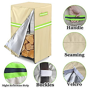Firewood Rack Cover -17"L × 13"W × 30"H 420D Oxford Fabric Waterproof, 2-Tier Outdoor Firewood Holder Cover, Khaki Cover Only