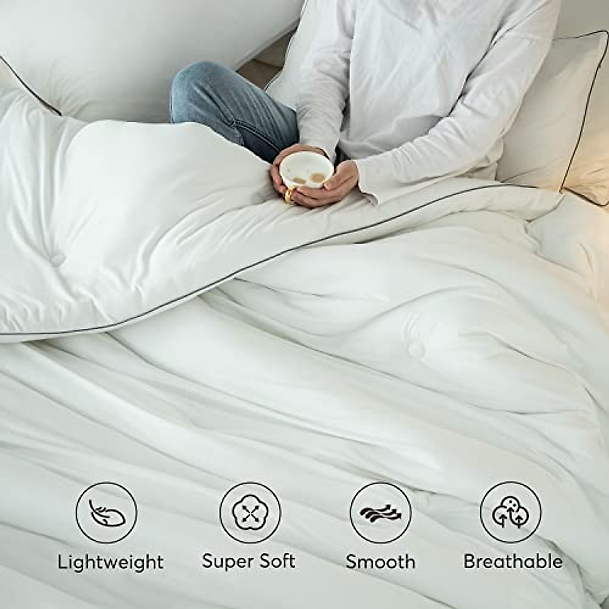 KASENTEX Jersey Knit California King Comforter Set, Noiseless Duvet Insert 3 Piece Solid Breathable, 2 Pillow Shams, 96 by 106 Inches, Lightweight California King Size, White