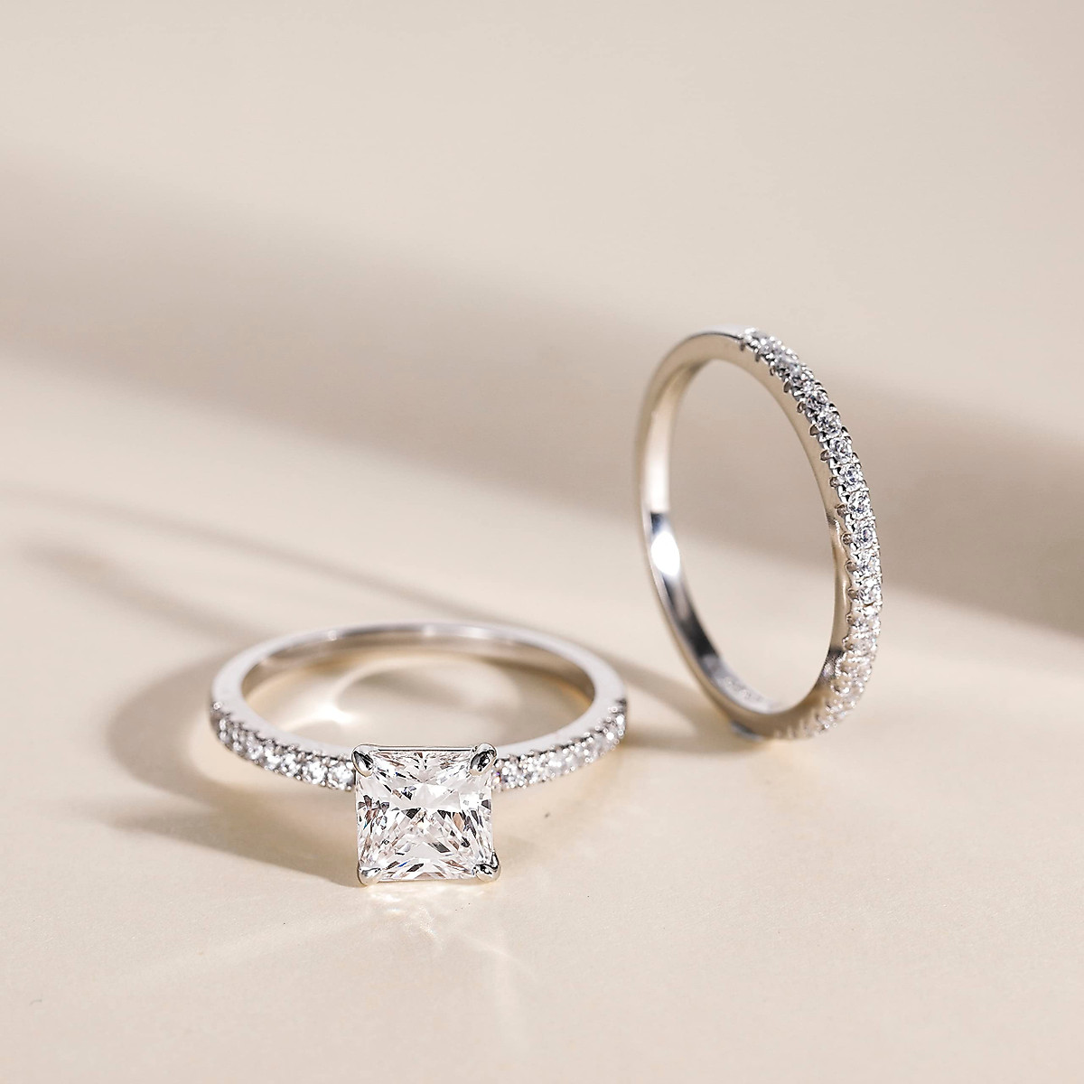 EAMTI 2CT 925 Sterling Silver Bridal Ring Sets Princess Cut CZ Engagement Rings promise rings for her wedding bands for Women Size 7