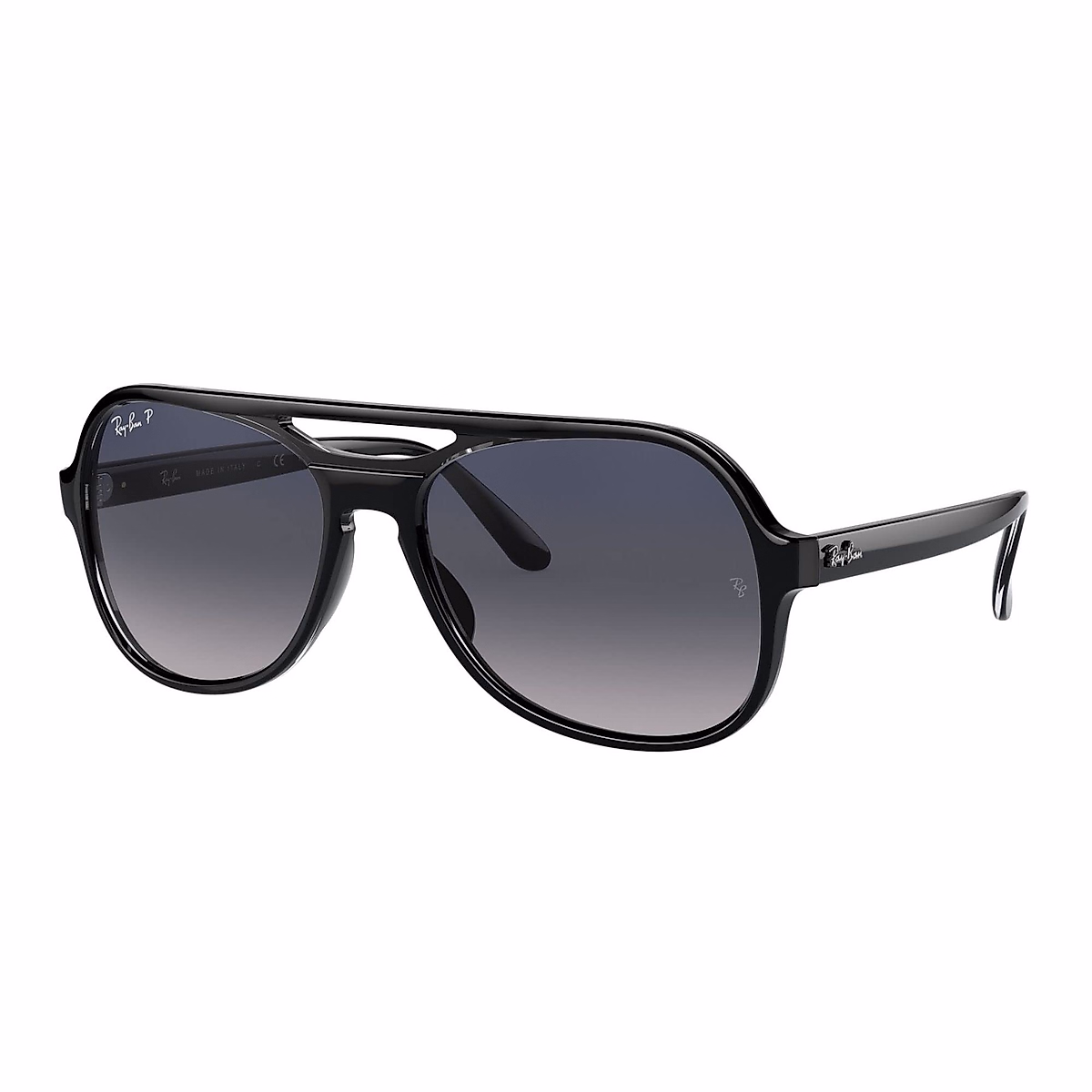 Ray-Ban Rb4357 Powderhorn Aviator Sunglasses, Black Transparent Black/Polarized Blue Gradient, 58 mm