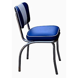 Richardson Seating V-Back Chrome Diner Chair with 2" Box Seat, Royal Blue/White