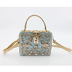 Tngan Women Evening Clutch Acrylic Square Box Bag with Rhinestones Shoulder Bag Crossbody Bag Handbag, Light Blue