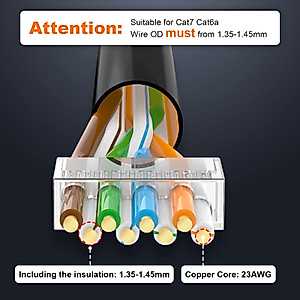 VCELINK Cat7 Cat6A RJ45 Pass Through Connectors Shielded 30-Pack, 3-Prong 50μ Gold Plated Modular Plug Ethernet Ends with Strain Relief Boots (Black)