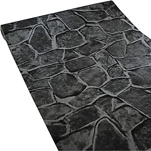 11 Yards Stone Wallpaper Peel and Stick Removable Castle Tower Rustic Contact Paper Self Adhesive Backsplash Wall Panels Decorative for Cabinets Kitchen Dark Grey Fortress