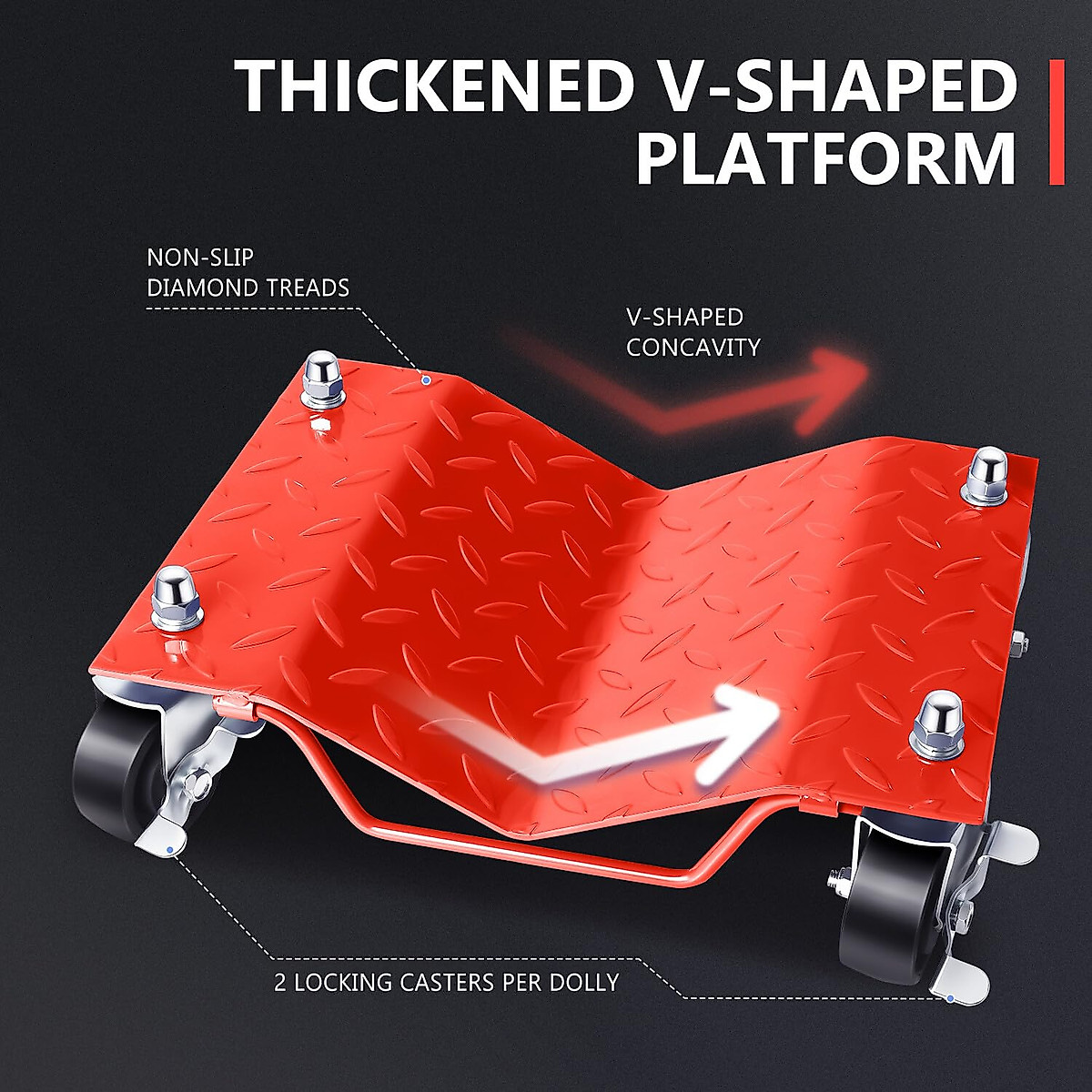 DNA MOTORING 4-Pack Tire Wheel Dolly Vehicle Wheels Dollies Movers Skates Car Tire Repair Slide Tools, 6000 lbs Capacity, Red,TOOLS-00298