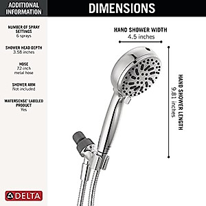 Delta Faucet ProClean Chrome Shower Head with Handheld, Showerhead with High Pressure Spray, Handheld Shower Head, 6 Spray Settings, Chrome 75740