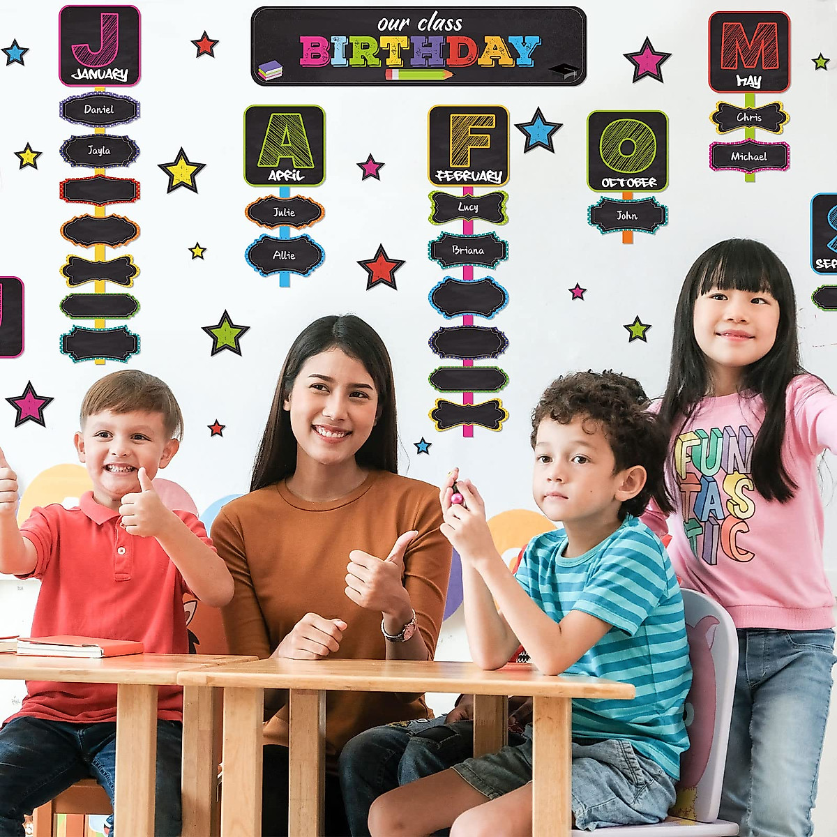 158 Pcs Classroom Birthday Chart Bulletin Board Decoration Set Chalkboard Brights Our Class Birthdays Poster Months of The Year for Classroom Birthday Cutout Happy Birthday Calendar Bulletin Board