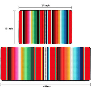 Musesh Soft Kitchen Rugs 2 Pieces,Mexican Rug Pattern Serape Stripes Detail Background with Colors Washable Non-Slip Kitchen Mat Set 17"X48"+17"X24" Rug for Kitchen