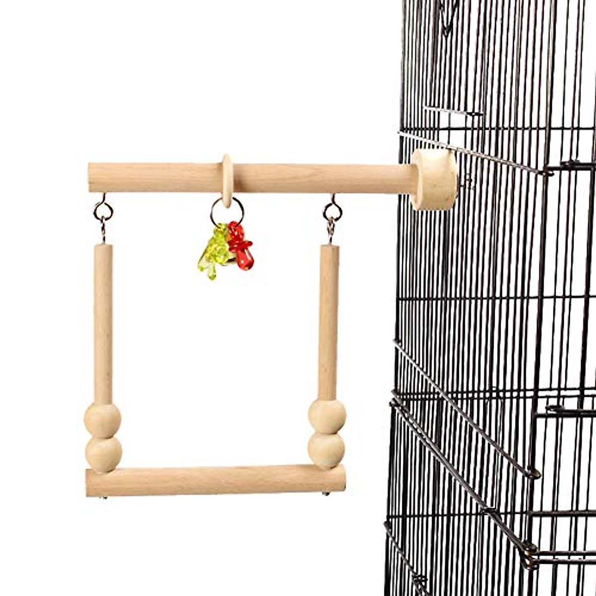 QBLEEV Bird Swing, Parrot Perch, Bird Stands, Bird Playstand, Bird Cage Wooden Stands with Bell Chewing Beads for Conure Parakeet s Cockatiels Cockatoos Lovebird Parrotlet