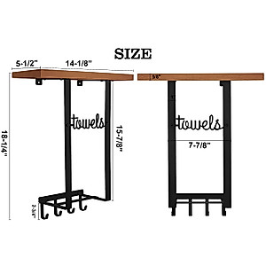 Towel Holder Bathroom Storage with Wooden Shelf and 4 Hooks Towel Rack Wall Mounted for Rolled Towels Towel Organizer for Narrow Bathroom Accessories and Decor