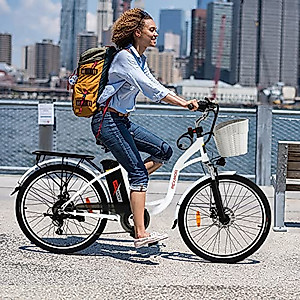 PEXMOR Electric Bike for Adults, 350W (Peak 500W) City Commuter Ebike w/36V 12.5AH Removable Battery, 26" Cruiser Electric Bicycle 6-Speed | Dual Shock Absorber, Complies to UL2849