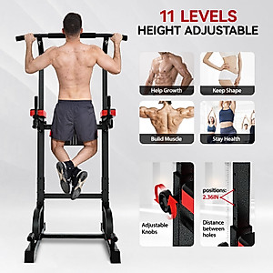 Pooboo Power Tower Dip Station, Pull Up Bar Stand for Fitness Home Gym Workout, Pull Up Dip Station, Multi-Function Power Tower Pull Up Bar,Adjustable Strength Training Fitness Equipment, 350LB Weight