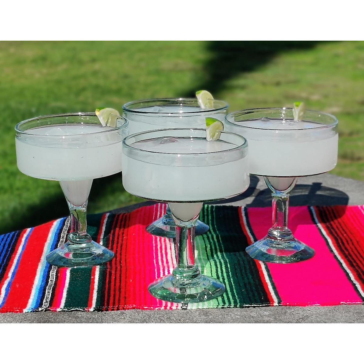 Dos Sueños Mexican Hand Blown Glass – Set of 4 Natural Clear Hand Blown Margarita Glasses (16 oz)