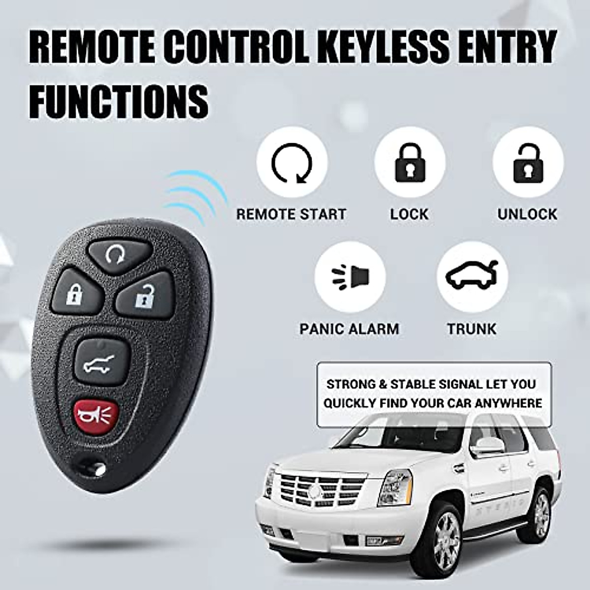 Pilida Car Key Fob Keyless Entry Remote Compatible with 2007-2015 Chevy Tahoe Traverse Suburban GMC Acadia Yukon Buick Cadillac Replacement 5 Button OUC60270 15913415 2 Pack