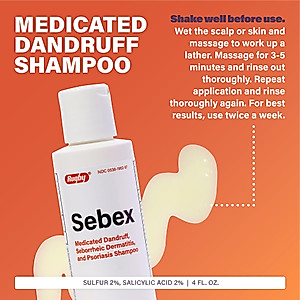 Rugby Sebex Medicated Dandruff Shampoo for Women and Men - 2% Sulfur and 2% Salicylic Acid Anti-Dandruff Shampoo - Helps With Symptoms of Seborrheic Dermatitis and Psoriasis - 4 Oz.