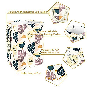 DEYYA Waterproof Laundry Baskets Tall Sturdy Foldable Retro Leaves Print Hamper for Adult Kids Teen Boys Girls in Bedrooms Bathroom