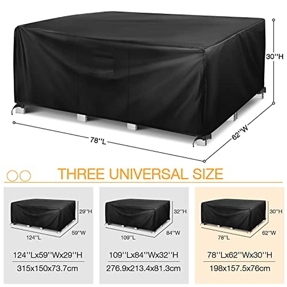 WonToper Patio Furniture Covers, Rectangular Outdoor Waterproof Table and Chair Set Cover, Durable 600D UV Protection, Windproof Dustproof Garden Cover (78" L x 62" W x 30"H)