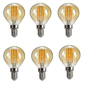 YDJoo E14 LED Bulb 4W G45 LED Globe Filament Bulb Dimmable Edison Filament Light Bulbs 40 Watt Equivalent Warm White 2700K E14 European Base Amber Glass Round Vintage Light Bulb, 6 Pack