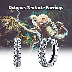 Octopus Tentacle Earrings Sterling Silver Hoop Earrings for Women Punk Goth Jewelry Birthday Gifts