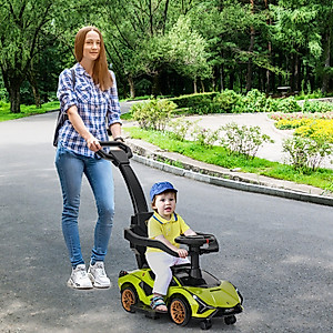 OLAKIDS 3 in 1 Ride on Push Car, Licensed Lamborghini SIAN Baby Sliding with Parent Control Handle Universal Wheels Guardrails, Toddlers Walking Toy with Music, Under Seat Storage (Green)