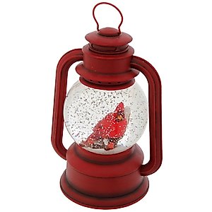 Raz Imports 9.5" Red Lighted Lantern with Cardinal Bird in Continuous Swirling Glitter Snowglobe Decor, 9.5 Inch, Battery Operated