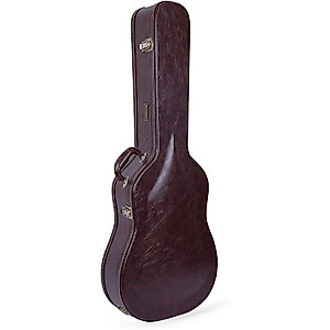 Crossrock Case - Hard-Shell Wooden Guitar Case - Fits 12-Strong Dreadnought Classical Nylon String Acoustic Guitars - Stainless Steel Latches, Sponge Lining, Metal Feet, Storage Space - Vintage Brown