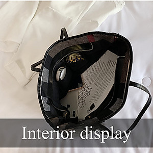 Waiyqju Plaid Canvas Women's Tote Aag Large Capacity Fashion Spacious Satchel Leisure Beach Bag (black)