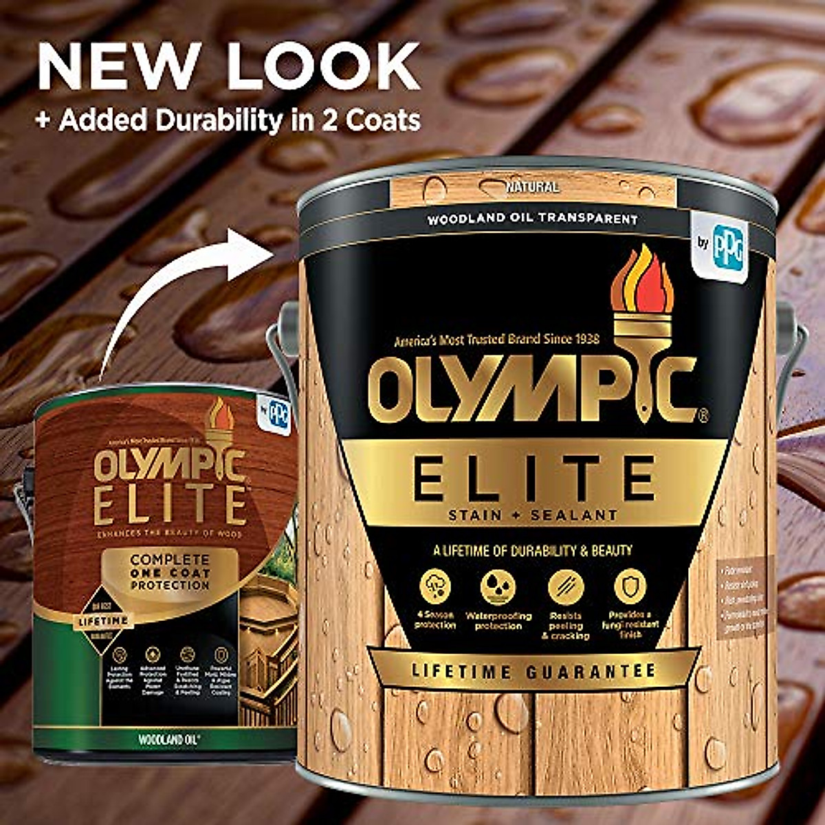 Olympic Stain Elite Wood Stain Woodland Oil Transparent Stain and Sealant in One Low VOC, Mountain Cedar, 1 Gallon (434267)