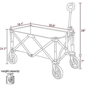PORTAL Collapsible Wagon Cart, Heavy Duty Foldable Wagon Carts with Wheels, Folding Utility Wagon for Camping, Shopping, Garden, Sports, Apartment, Outdoor, Beach