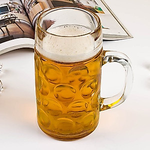 Home to Table Oktoberfest Large 44 Oz Dimpled Glass Jumbo Beer Mug With Handle Glass Steins, Perfect For Coffee/Tea Glass, Everyday Drinking Glasses, Cocktail Glasses