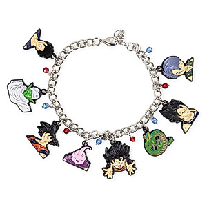 Toynk Dragon Ball Z Character 15-mm Silver-Toned Charm Bracelet | Includes 8 Unique Enamel Pendant Charms | Goku, Vegeta, Piccolo, And More | Fashionable Anime Manga Wrist Jewelry Accessories