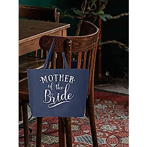 shop4ever® Mother of the Bride Heavy Canvas Tote with Zipper Reusable Shopping Bag 12 oz Navy 1 Pack